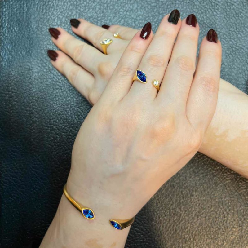 Women's Cuff Bracelet - Matte Gold Plated Urban Marquise