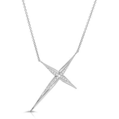 ARY D'PO • Twisted Cross Necklace in 14K White Gold with Diamonds